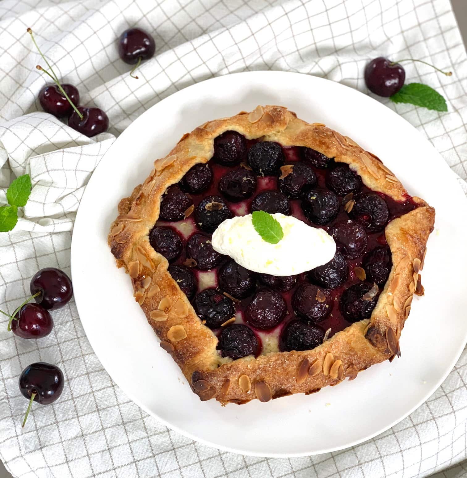 Rustic Cherry Tart with Whipped Cream - foodydelice.com