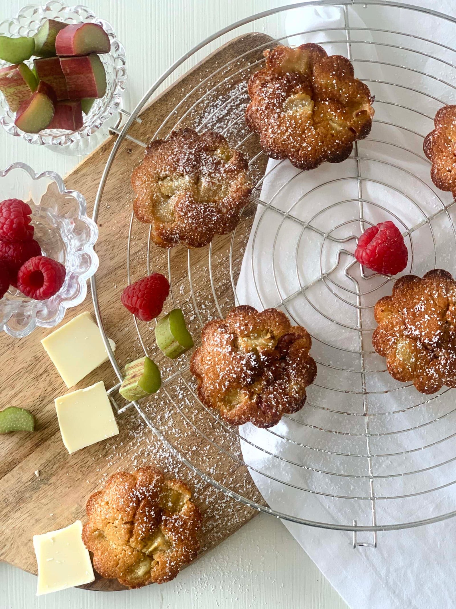 Rhubarb, Raspberry, and White Chocolate Muffins - foodydelice.com